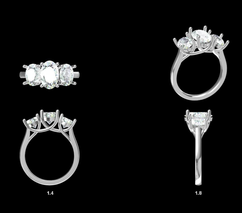 LD 2014 YG and LD 2014 P 3 carat oval trilogy 7 x 5mm / 9 x 6mm / 7 x ...