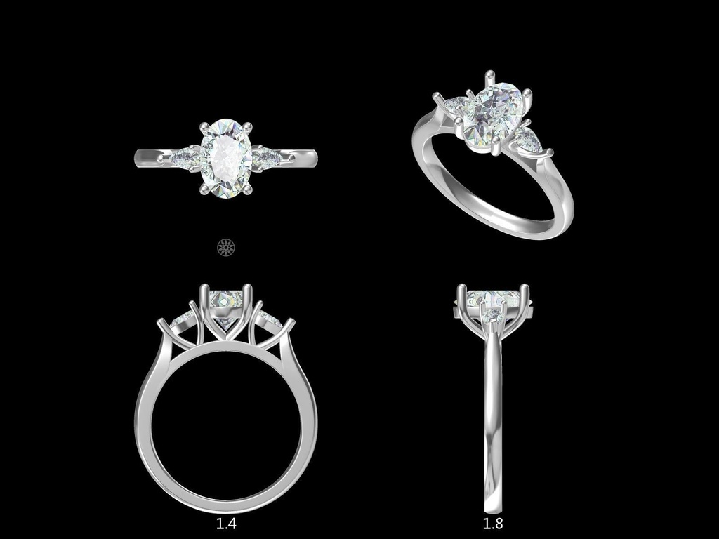 LD169-P 9x6mm oval with pear cut diamond side stones（Mount） | London ...