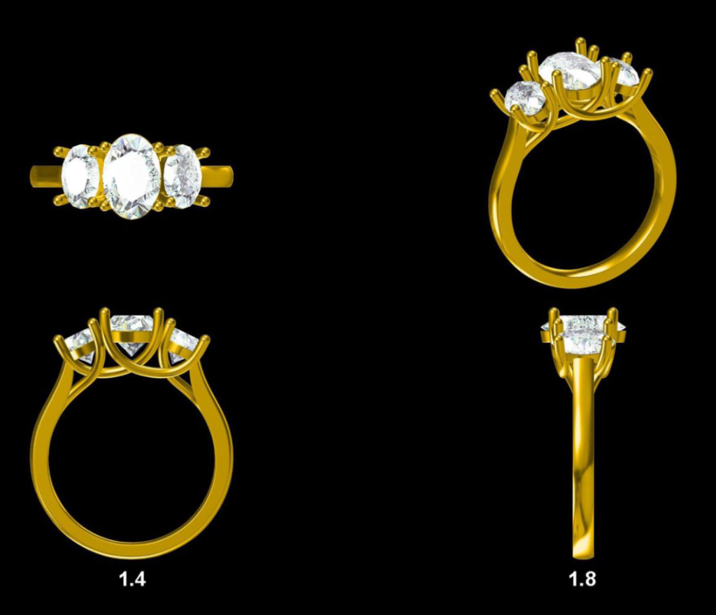 LD 2014 YG and LD 2014 P 3 carat oval trilogy 7 x 5mm / 9 x 6mm / 7 x ...